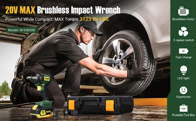 TECCPO Impact Driver Wrench, Cordless Impact Wrench 1/2 inch, 1/2 ...