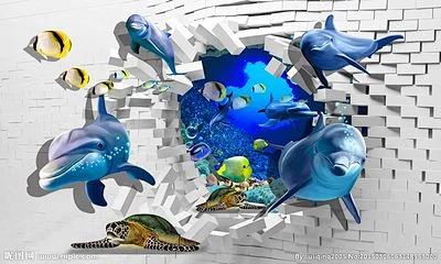 3d立体海洋生物电视背景墙儿童图片_360图片-花瓣网