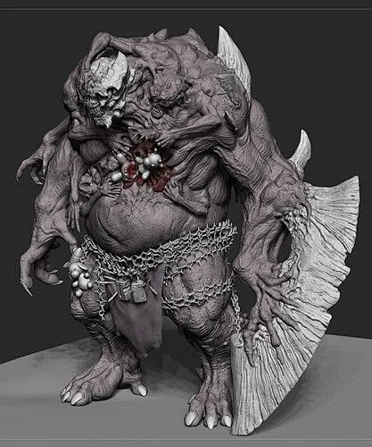 This may contain: a demonic creature with chains around it's neck and ...