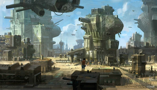 CGwall游戏原画网站_未来科幻城市游戏场景原画-花瓣网