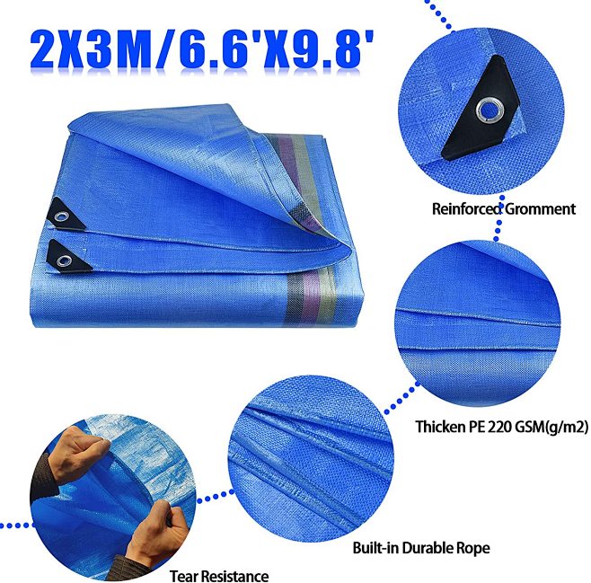 Amazon.com: Heavy Duty Tarpaulin Waterproof Tarp Blue Woven Sheet with ...