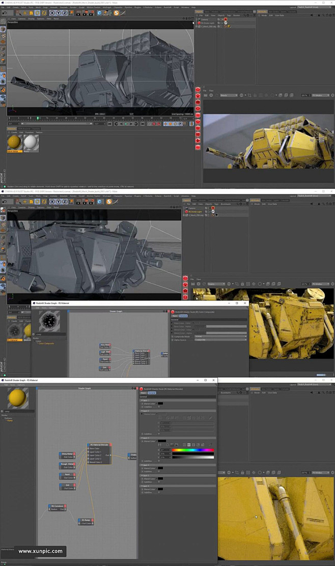 GSG C4D Redshift 渲染风化金属教程 3D模型 图片_3D模型_图片素材-花瓣网