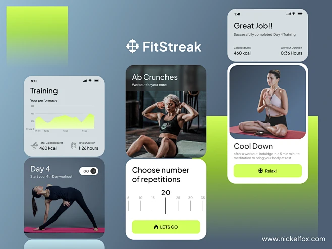 Fitsreak- Fitness App abs a[[ app design fitness app fitness app design fitness app ui gym app ...