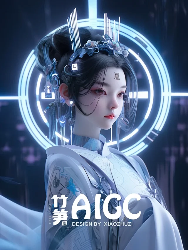 【AIGC】3D国风赛博少女| Midjourney-花瓣网