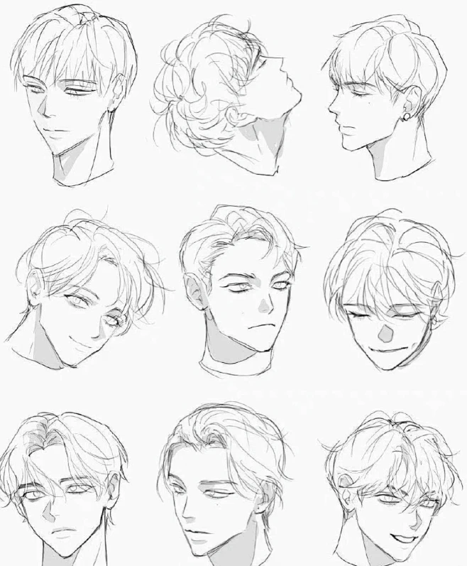 男生发型参考｜发型线稿练习-花瓣网