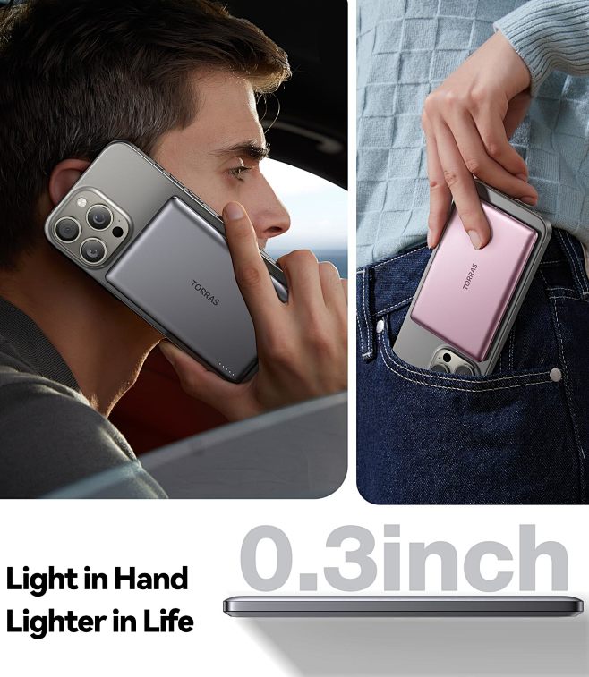 Amazon.com: TORRAS MiniMag Power Bank, 5,000mAh Wireless Portable ...