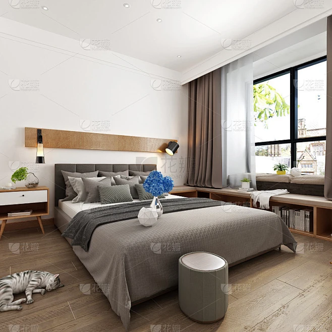 现代卧室室内的3d渲染素材-花瓣网