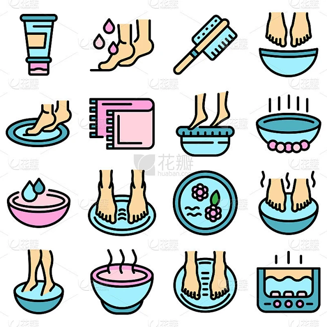 Foot bath icons set vector flat素材-花瓣网