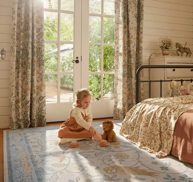 Ruggable x Morris & Co. 纽维尔象牙色和蓝色地毯-花瓣网