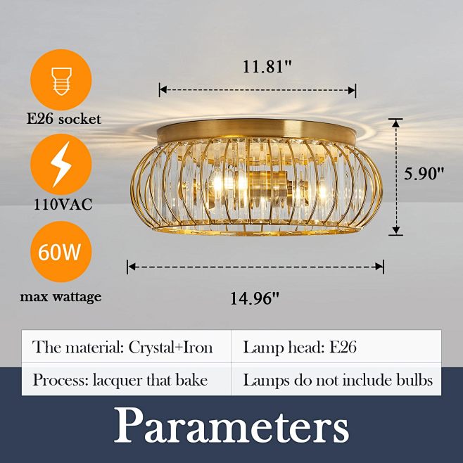 Amazon.com: YYJLX Crystal Flush Mount Ceiling Light Fixtures Modern Gold Ceiling Light 3 Light ...