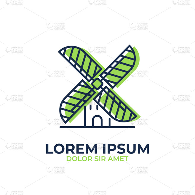 green nature energy windmill logo icon line