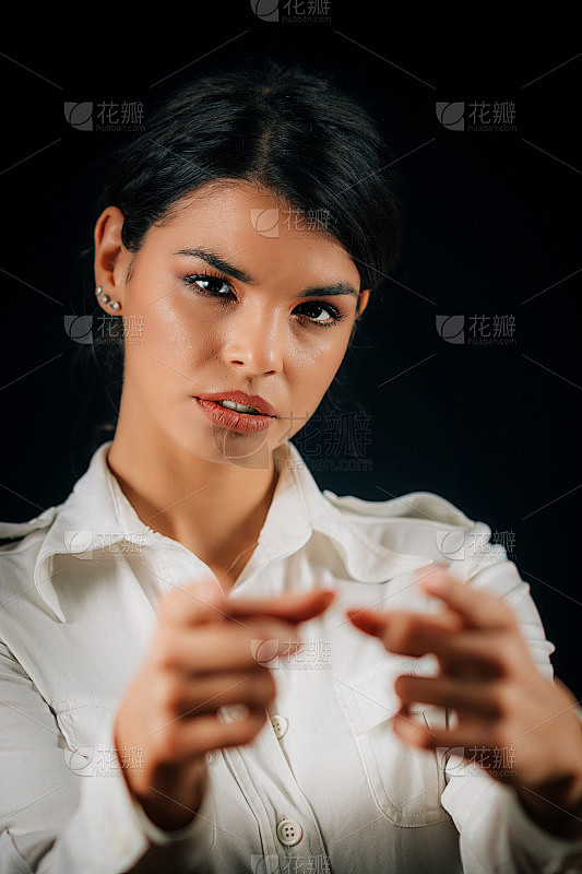 Emotions focus and determination. Face of a beauti