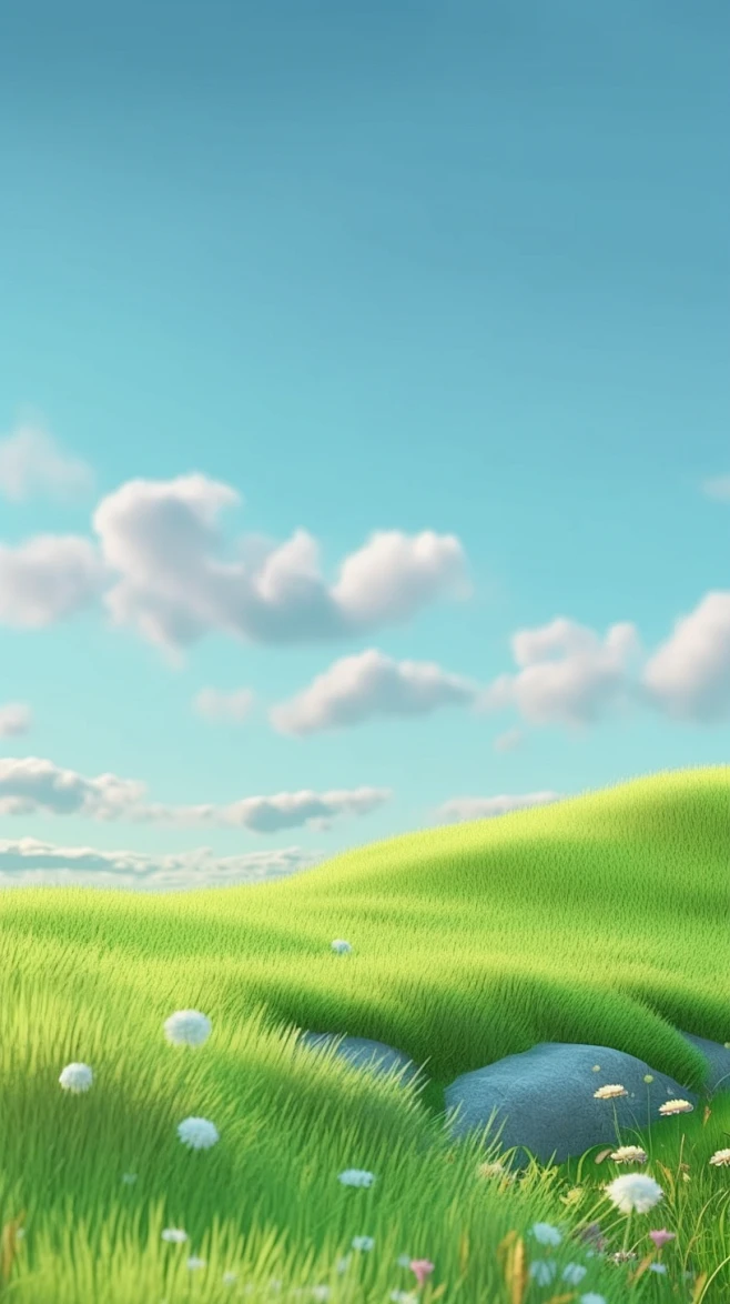 landscape 3d background animated, green grass, in the style of cute and ...