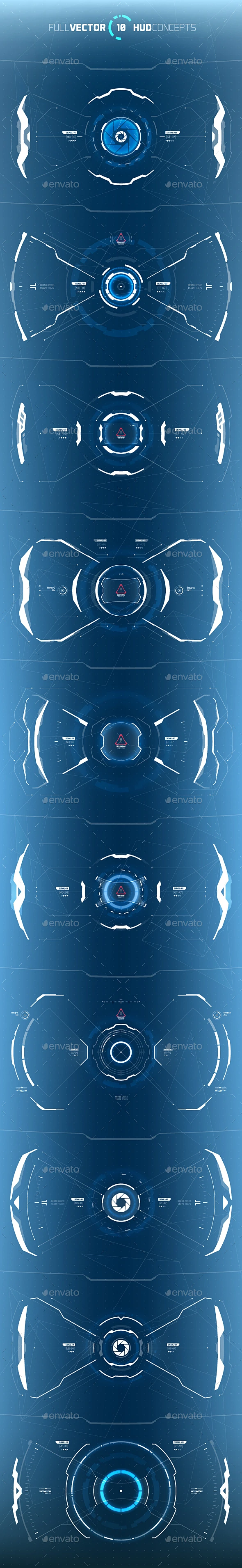 Conceptual 10 Futuristic Hi-Tech HUD Set - Decorative Symbols ...