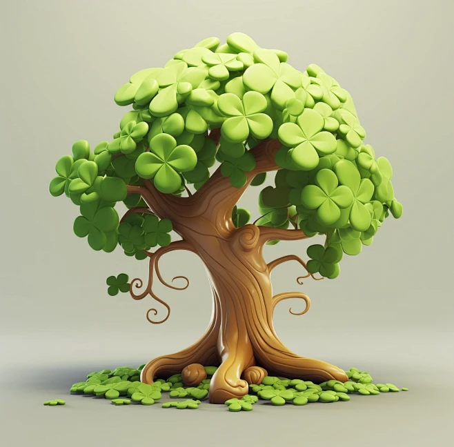 Tree made of twined vines,Thick leaves,minimalist style,disney style ...