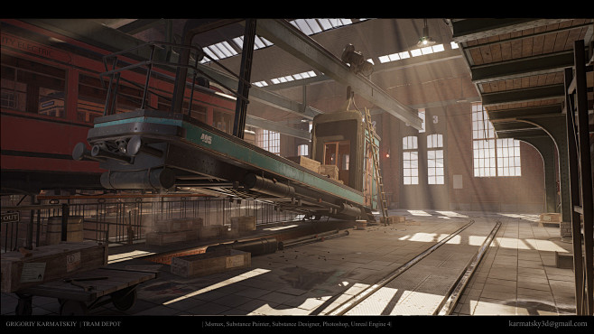 Tram Depot, Grigoriy Karmatskiy : Tram depot scene I created during ...