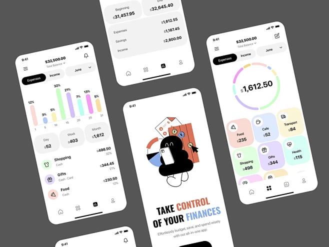 Finance control app animation app design app illustration application ...