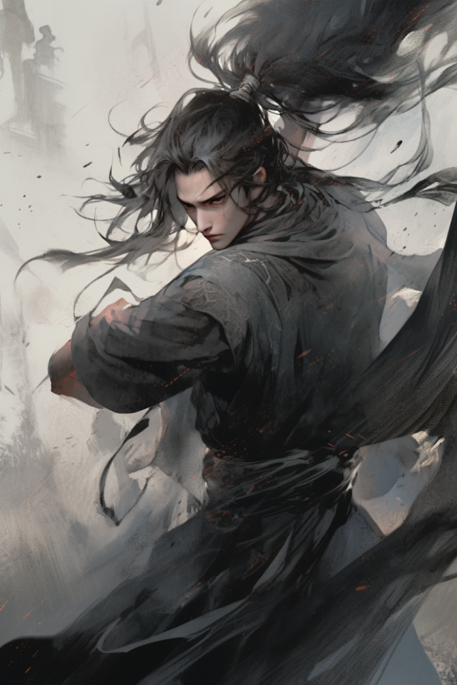 古风少年水墨武侠剑客插画-花瓣网