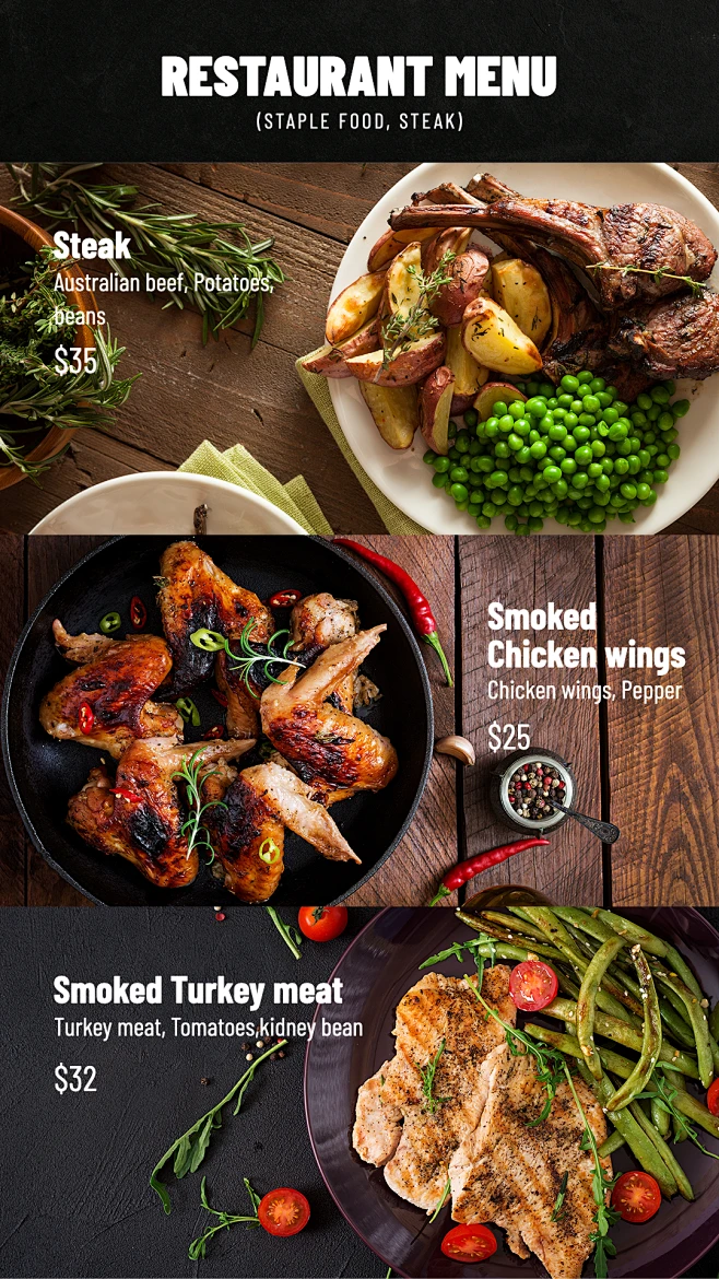 Simple Fashion Style BBQ Restaurant Food Meat Display Menu素材-花瓣网