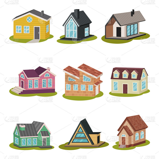 set modern houses different shapes