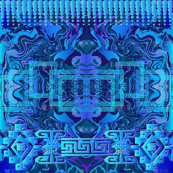 Textured blue greek border seamless pattern. Abstr