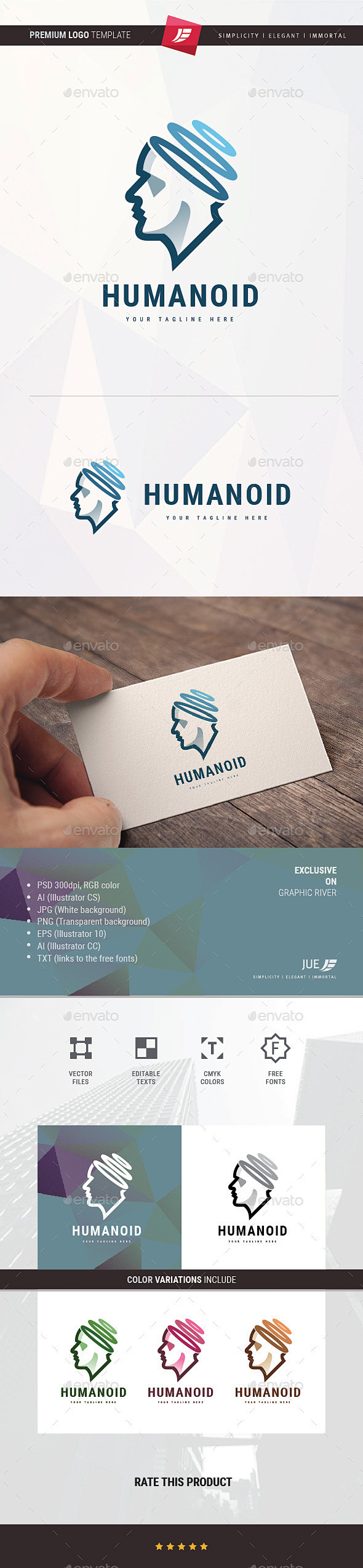人形标志——人类标志模板Humanoid Logo - Humans Logo Templates3 d渲染,ai,android系统,人工 ...
