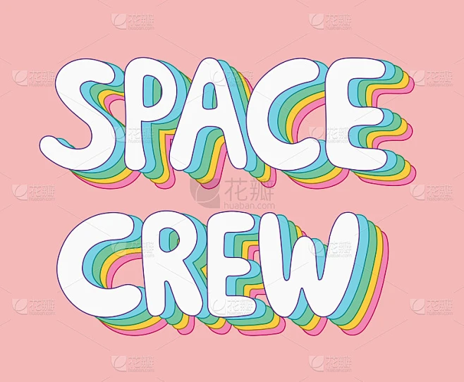 Colorful funky rainbow Space Crew lettering,pink b素材-花瓣网
