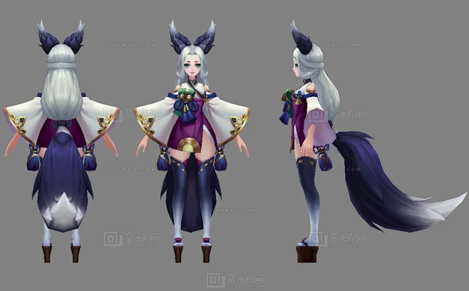 手绘卡通狐妖 白狐狸精 雪狐 银狐 白发女妖 妖女 白头发 古代少女 美少女 女孩子 - 综合模型 蛮蜗网-花瓣网