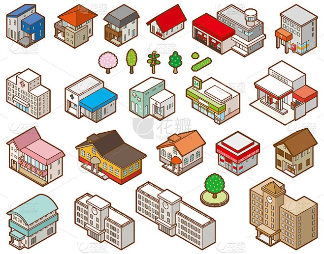 各种建筑的立体插图素材-花瓣网