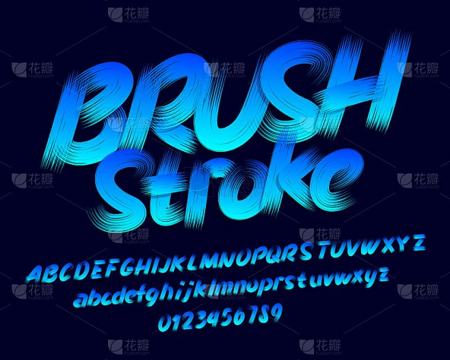 Brush stroke alphabet font. Uppercase and lowercas素材-花瓣网
