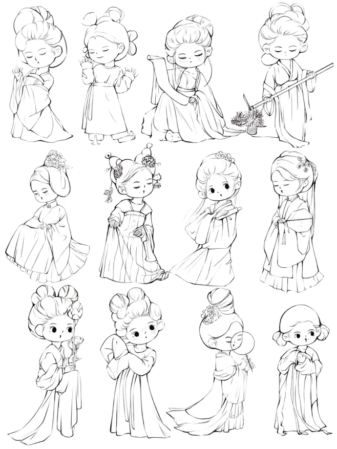 速写练习-古风Q版人物 - 小红书