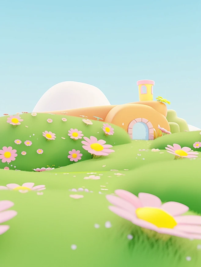 3d blender, fantasy land, in the style of neo-geo minimalism, flower ...