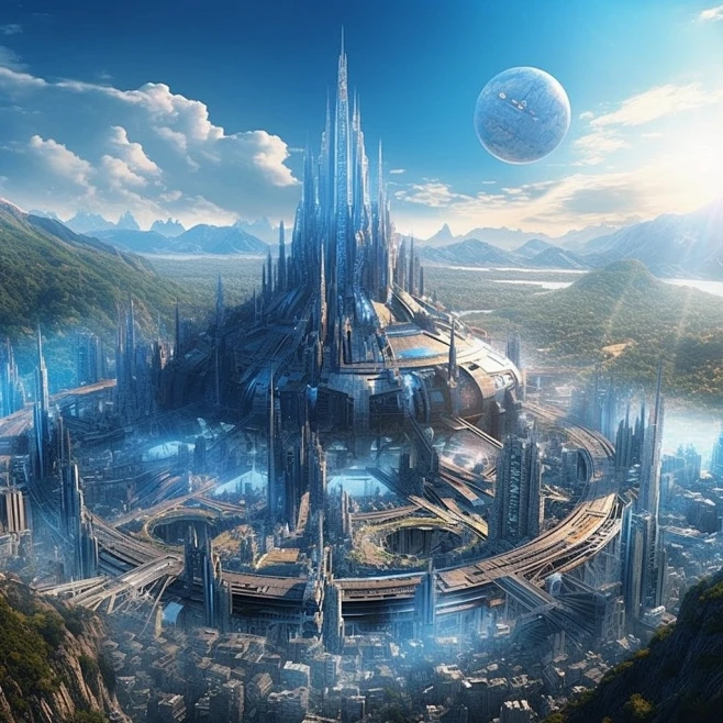 A world with a blue sun, Elf Society City, Hyper Technology.-花瓣网