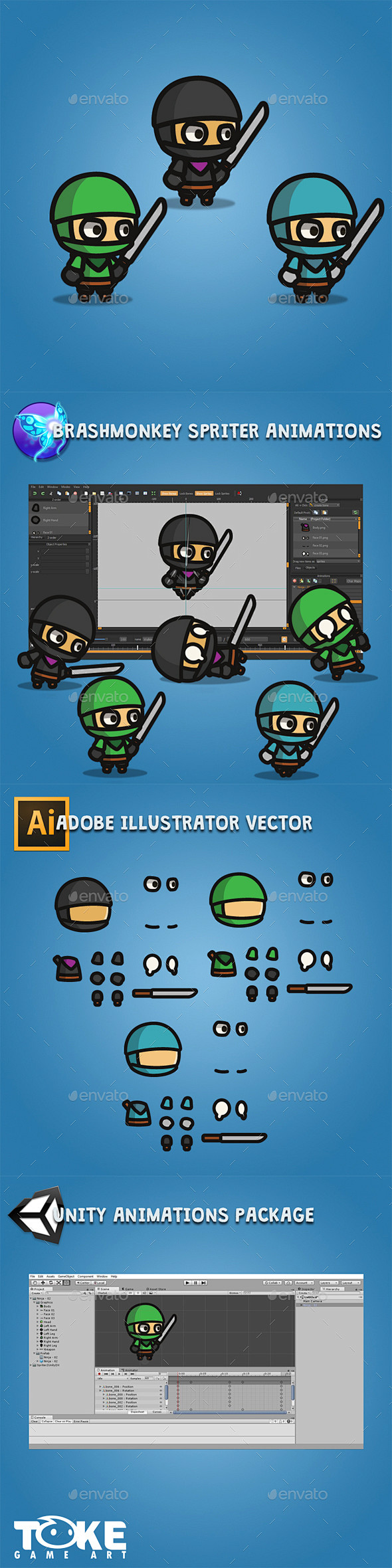 小忍者——精灵风格游戏资产Tiny Style Ninja - Sprites Game Assets卡通,可爱,敌人,邪恶,英雄,日本,孩子 ...