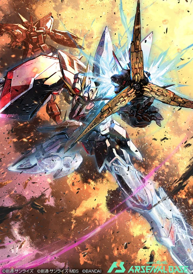 aegis_gundam blitz_gundam blue_eyes damaged explosion floating gundam ...