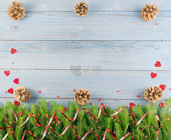 Blue Rustic Christmas Background with Fir Branches
