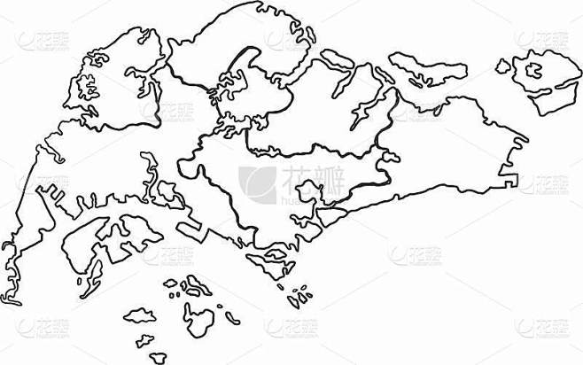 白底手绘新加坡地图。