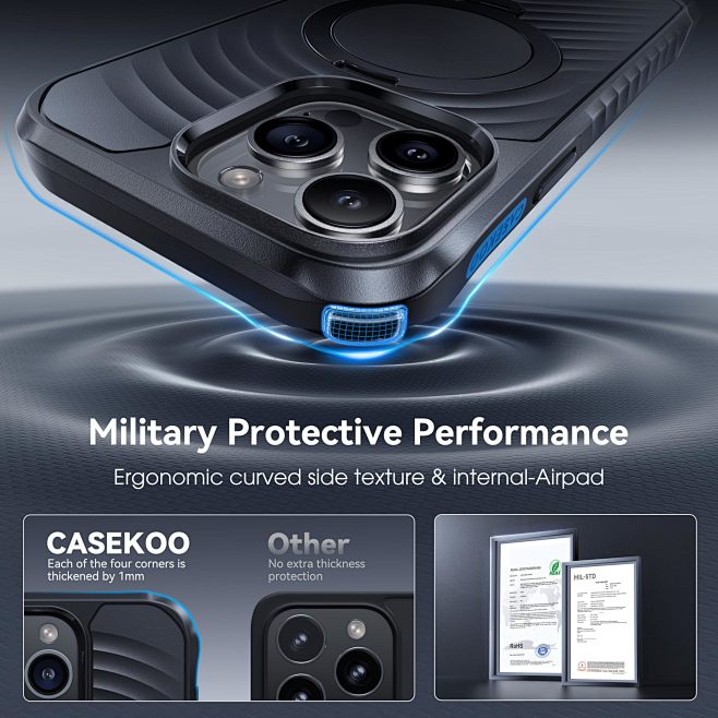 Amazon.com: CASEKOO Hardcore Protective 360° Rotatable Magnetic Ring ...