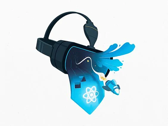 Building VR with React course developers goggles headset clouds explosion spaceship coding code ...