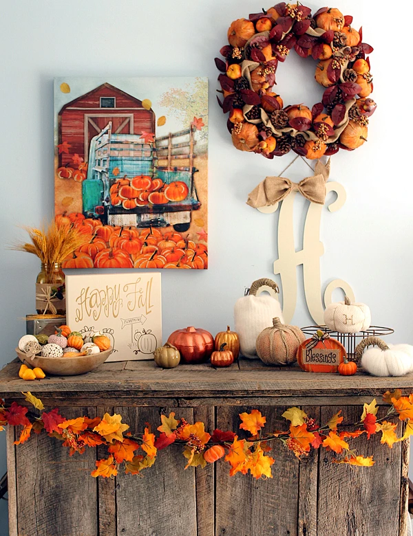 DIY-rustic-fall-mantel-decor-with-kirklands-花瓣网
