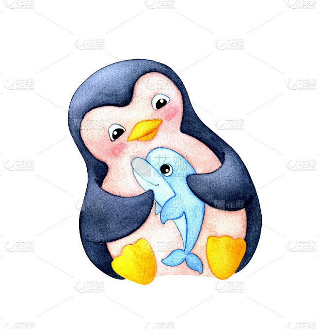 Cute penguin and dolphin. Children's illustration.