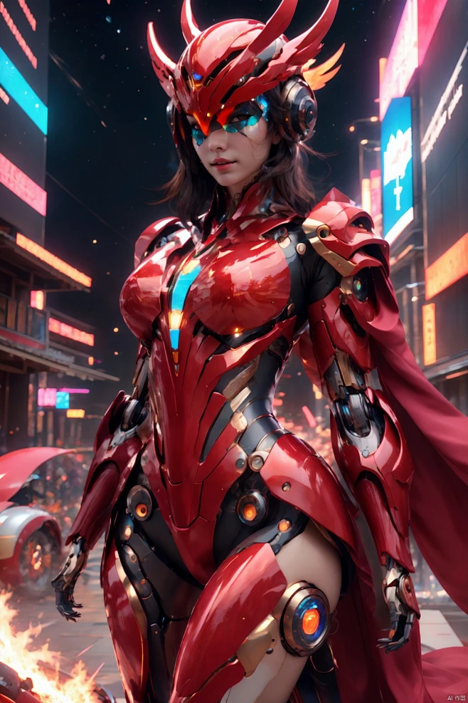Charming Beauty,Mechanical Body,Cyberpunk Mech,Phoenix Helmet,Glass Sealed Mask,Oriental Beauty ...