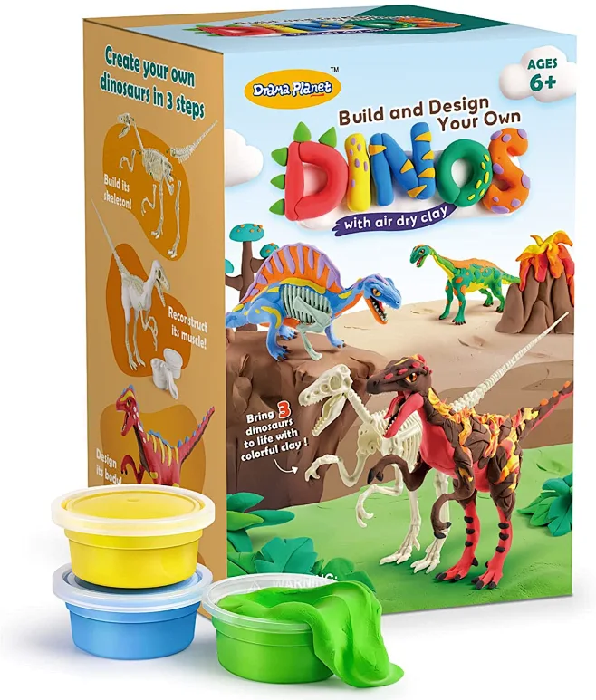 Amazon.com: Drama Planet Air Dry Clay Dinosaur Craft Kit for Kids ...