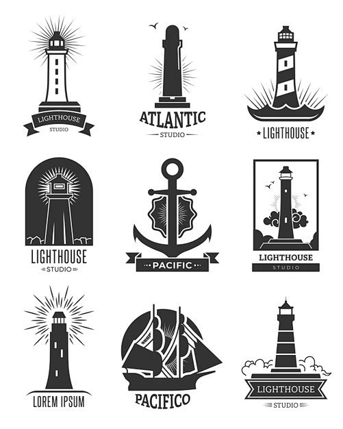 Nautical shipping logo set. isolated monochrome illustrations of ...