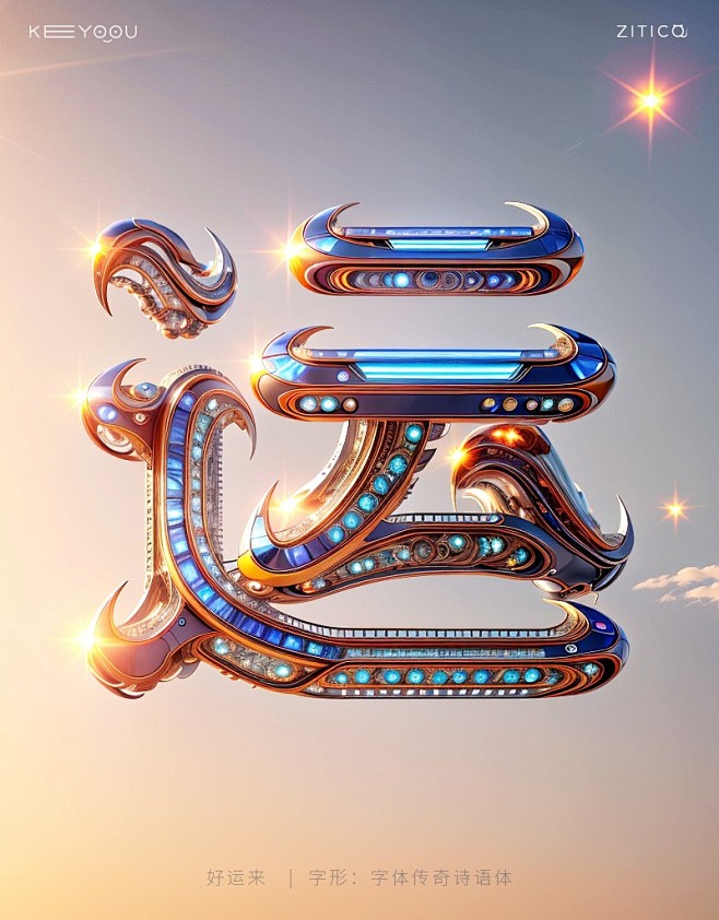 AIGC SD字体机甲创作 好运来