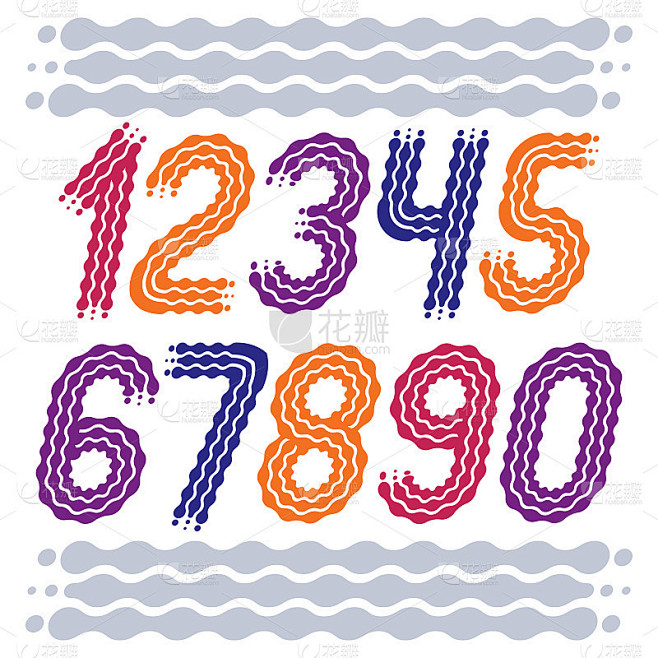 Vector trendy, cool numbers collection. Rounded bo