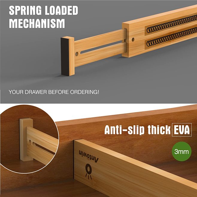 Amazon.com: ANTOWIN Bamboo Drawer Dividers Organizers, Drawer ...