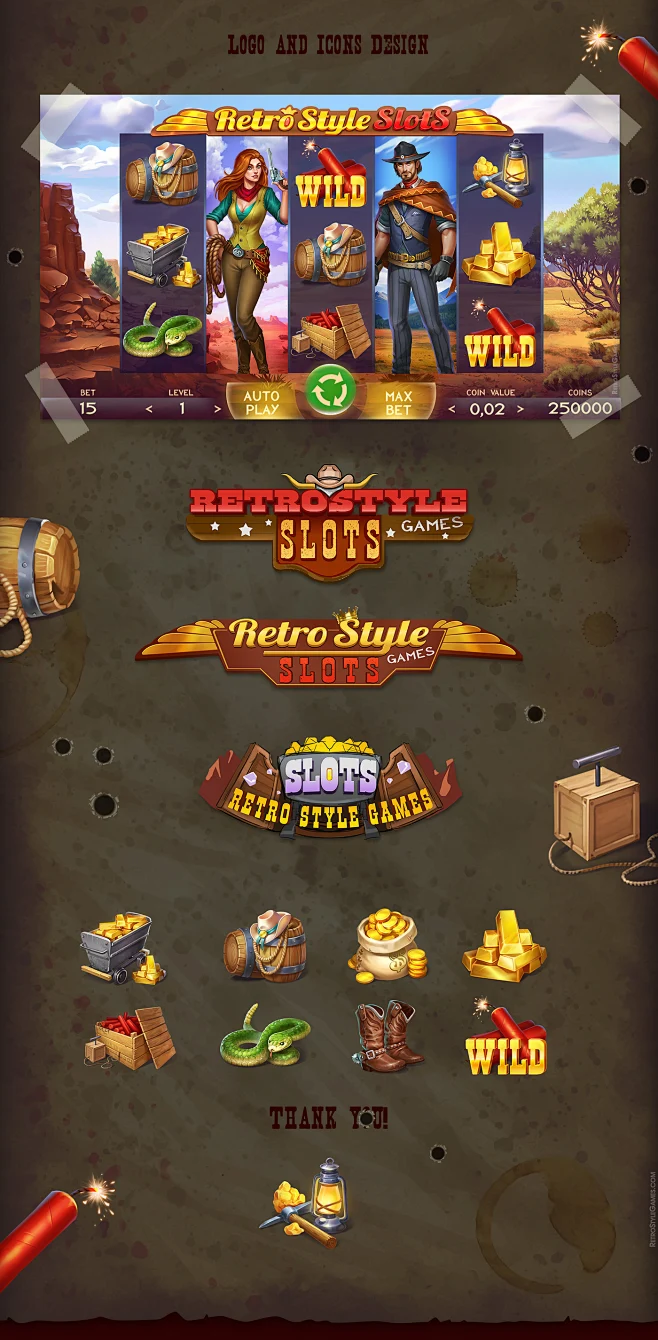 Slots animation casino unity assets free spine 2D icons west-花瓣网