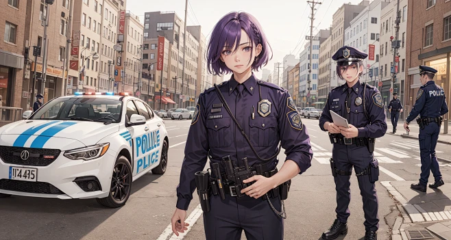 00151-2929850151-young beautiful，Purple hair，police，police office_ultra ...