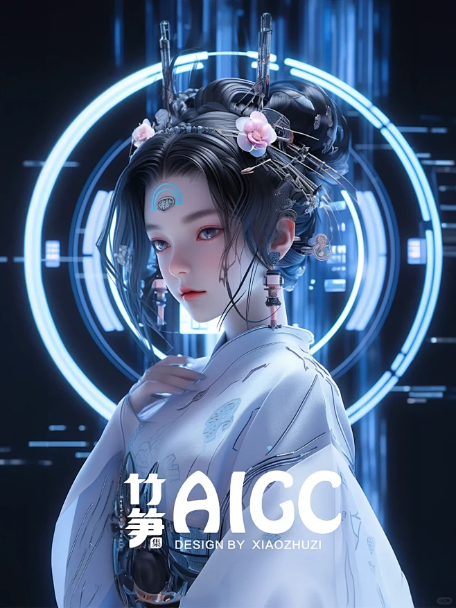 【AIGC】3D国风赛博少女| Midjourney-花瓣网